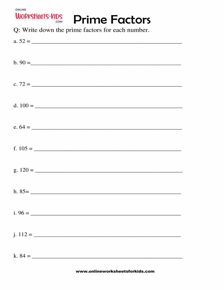 Prime Factoring Worksheet Prime Factorization Worksheet For 5th 8th