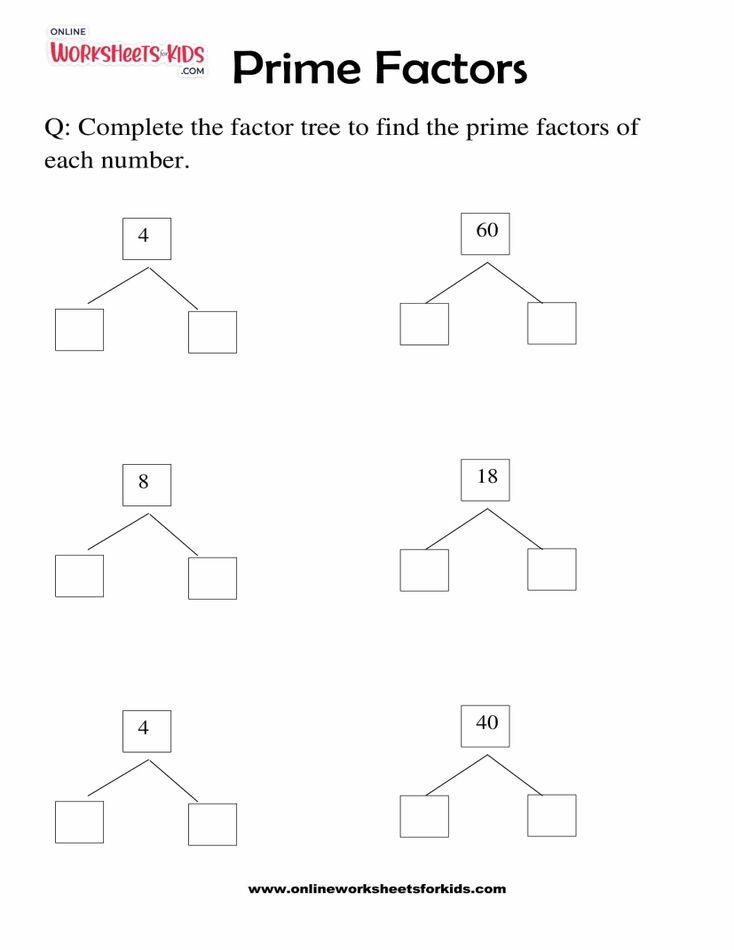 Factor Trees Worksheets