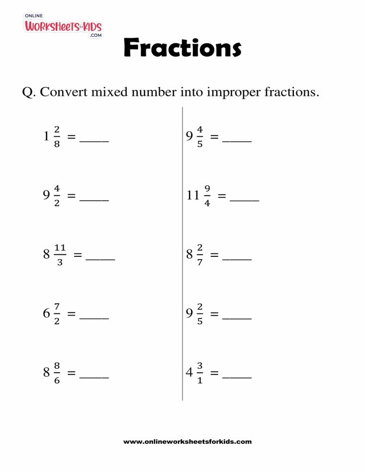 Improper Fraction Worksheet Grade 3
