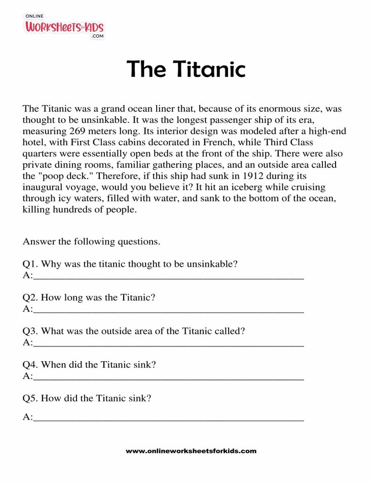 Titanic Worksheet