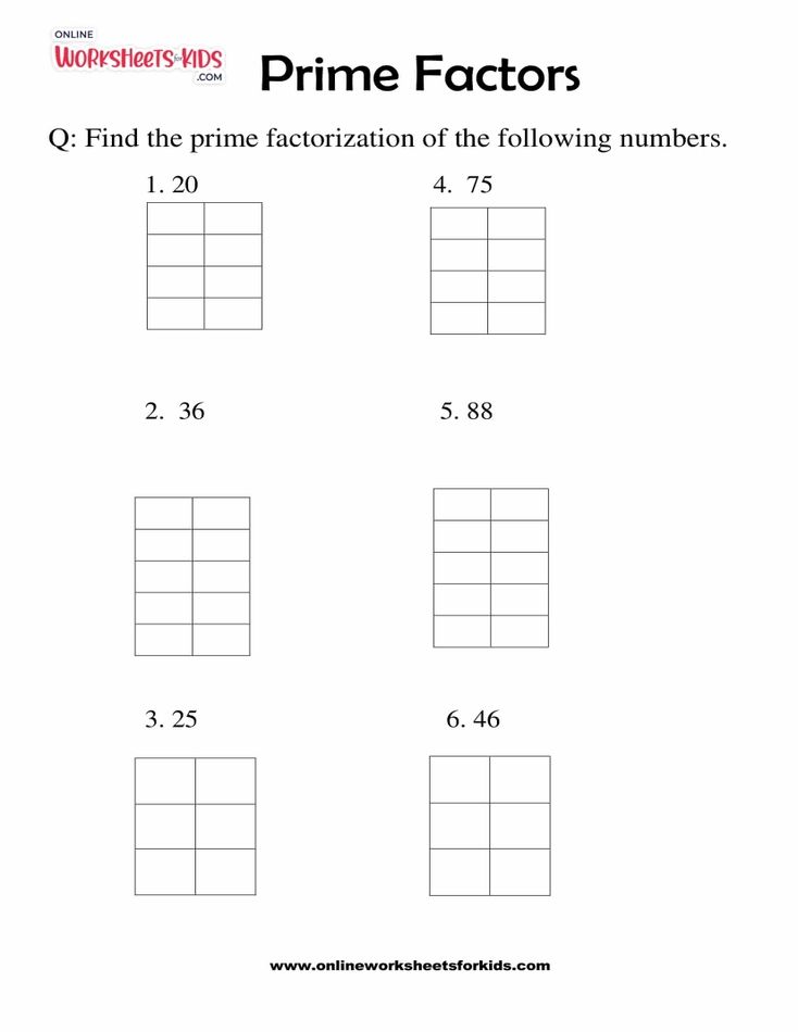 Prime Factoring Worksheet Prime Factorization Worksheet For 5th 8th