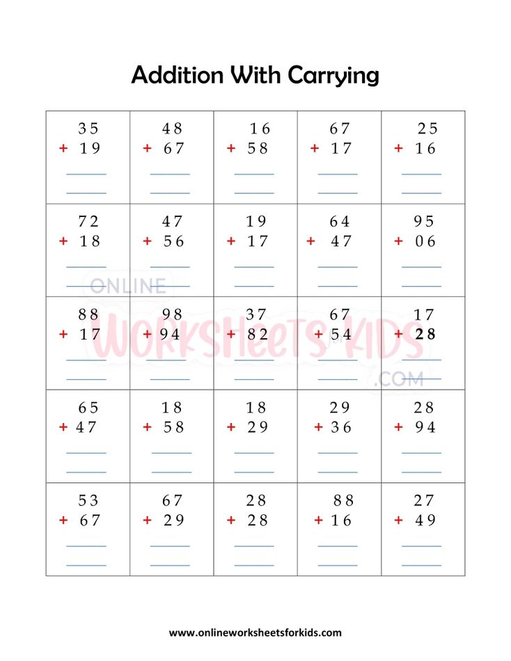 Addition With Carrying Worksheet Carrying Addition Worksheets For Kids