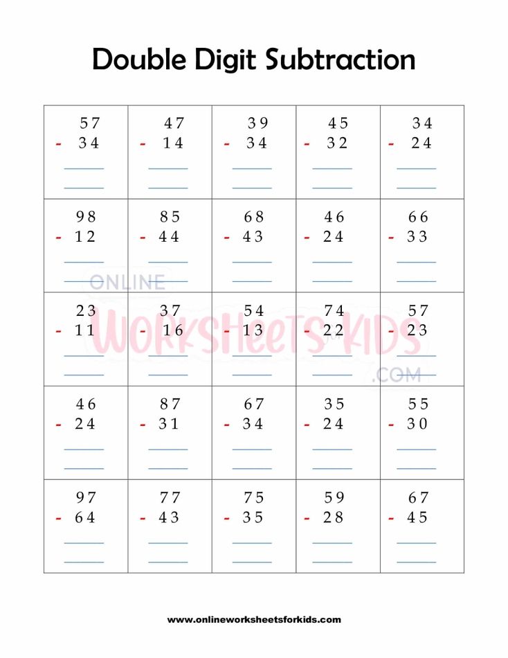 Subtraction Worksheets No Regrouping One Digit 2 Digit Minus 1 Digit