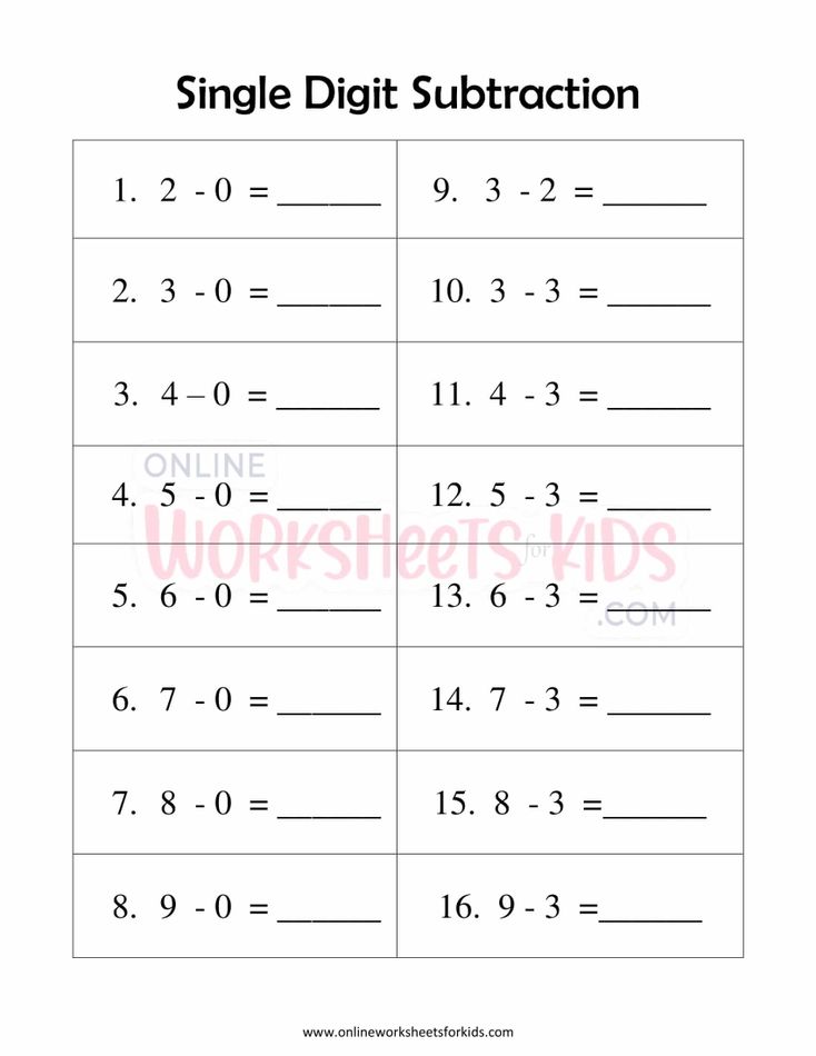 Single Digit Subtraction Worksheet 7