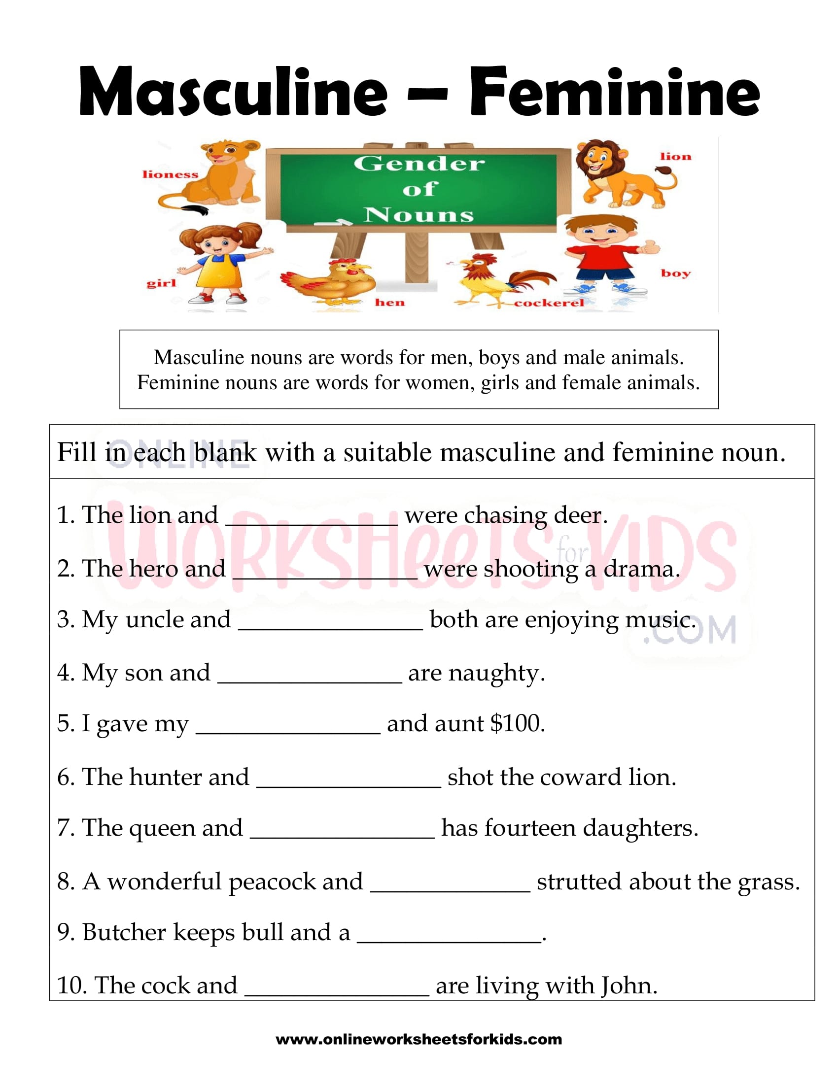 Masculine And Feminine Gender Worksheets 18