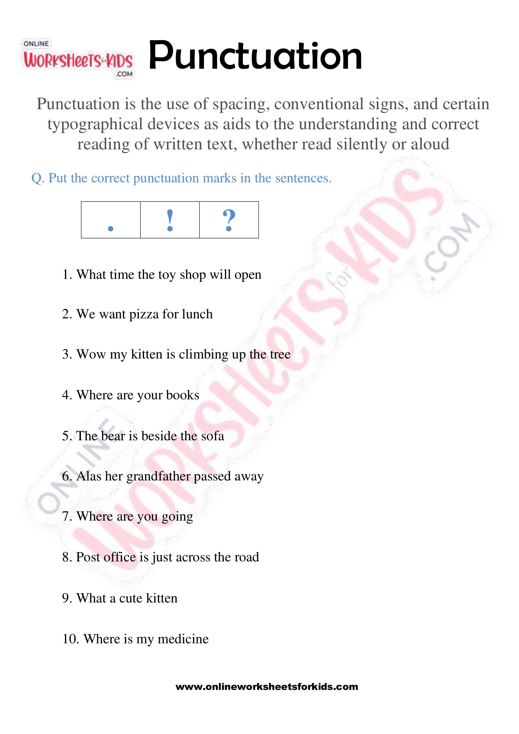 Punctuation Worksheets For Kindergarten