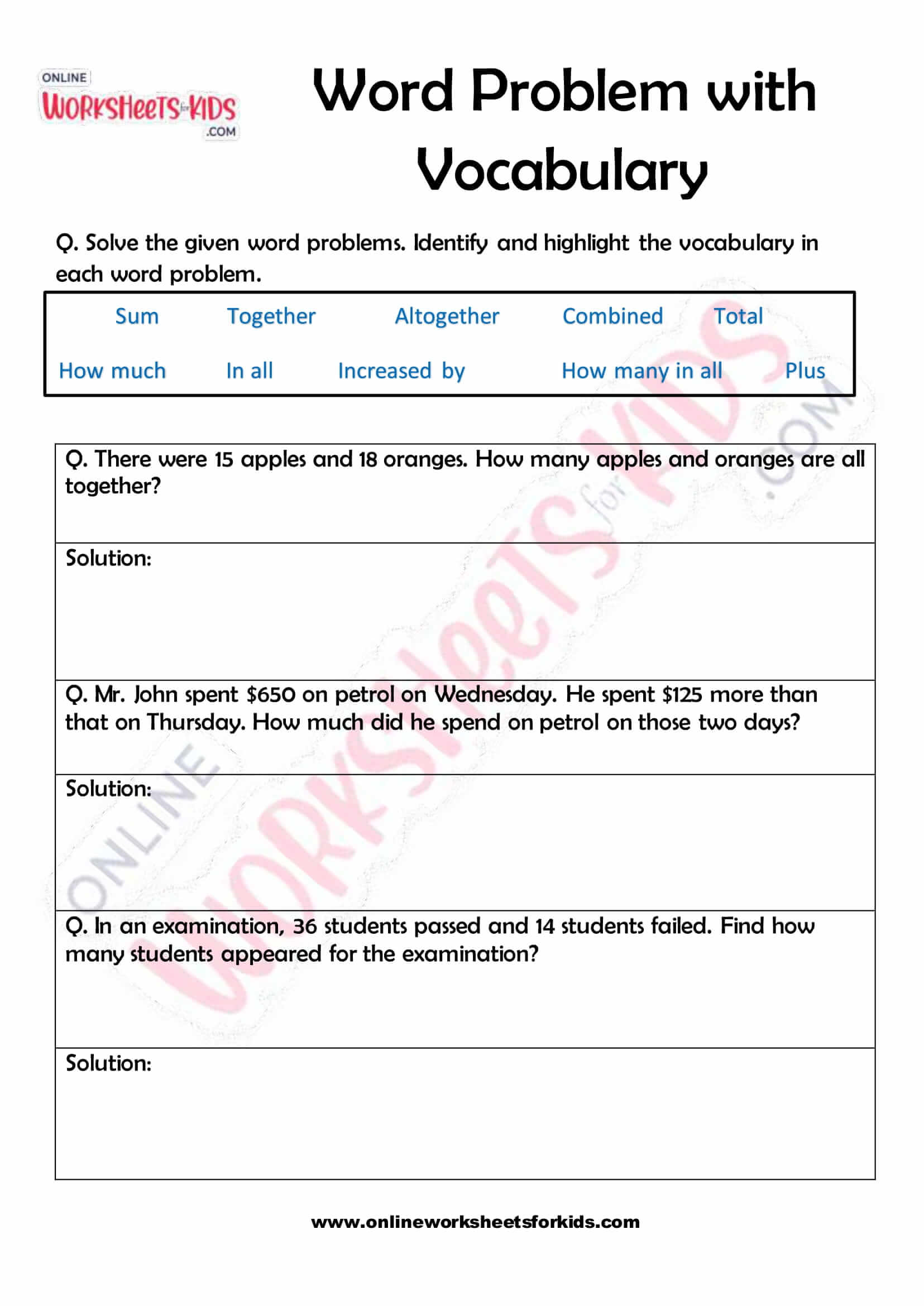 Vocabulary Practice Worksheets