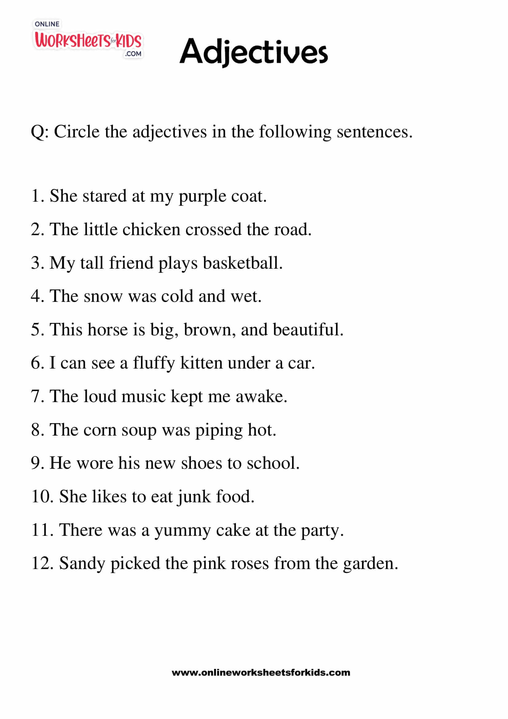 Adjectives Worksheets For Grade 4