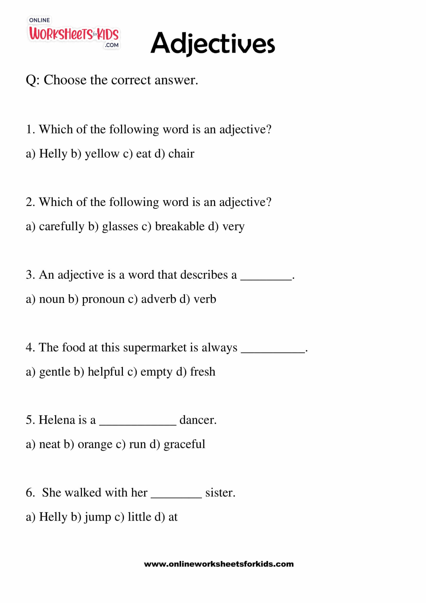 Adjectives Worksheets Free Printable