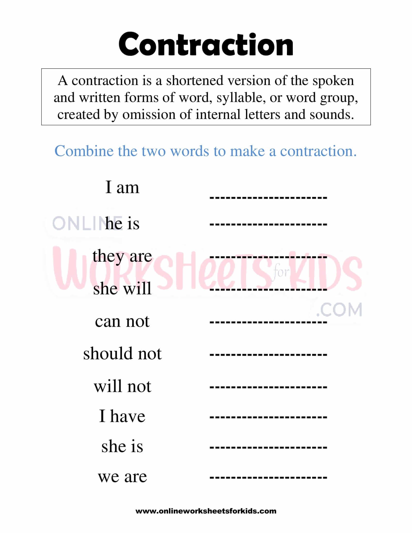 Contractions Worksheet 1st Grade