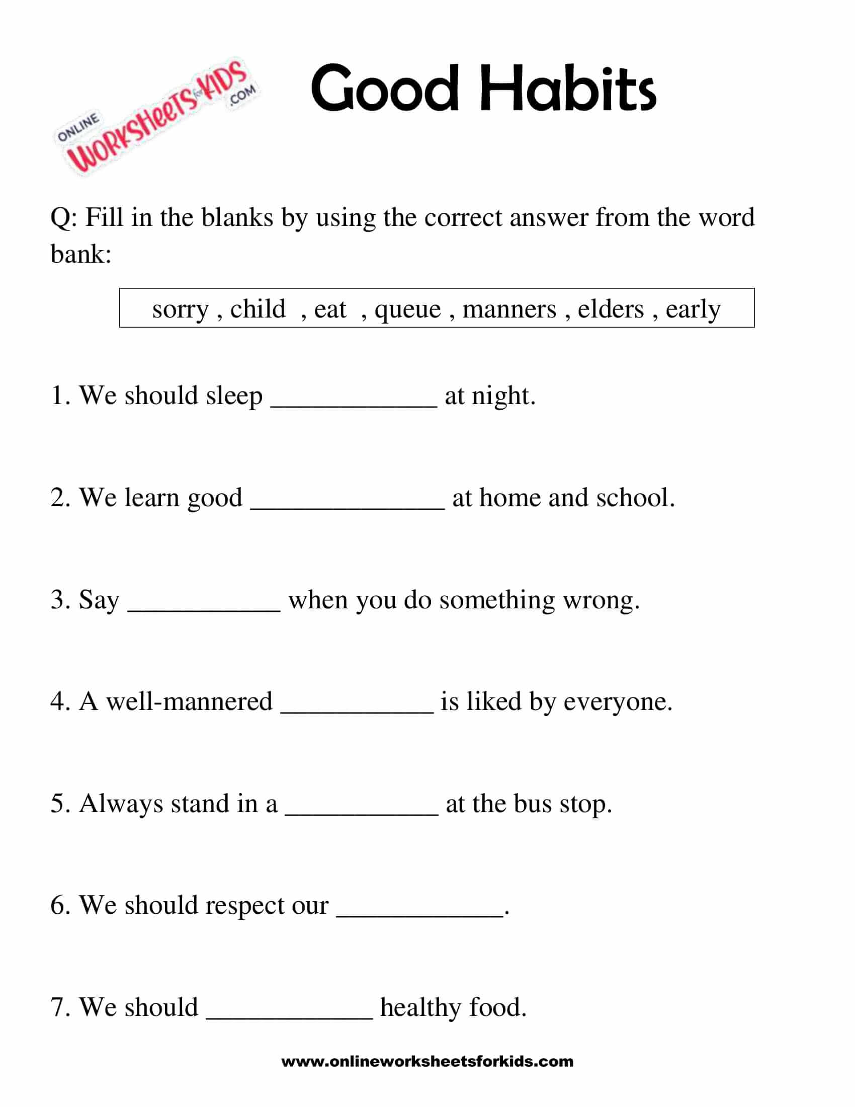 Good Habits Vs Bad Habits Worksheet For Grade 1-5, 48% OFF