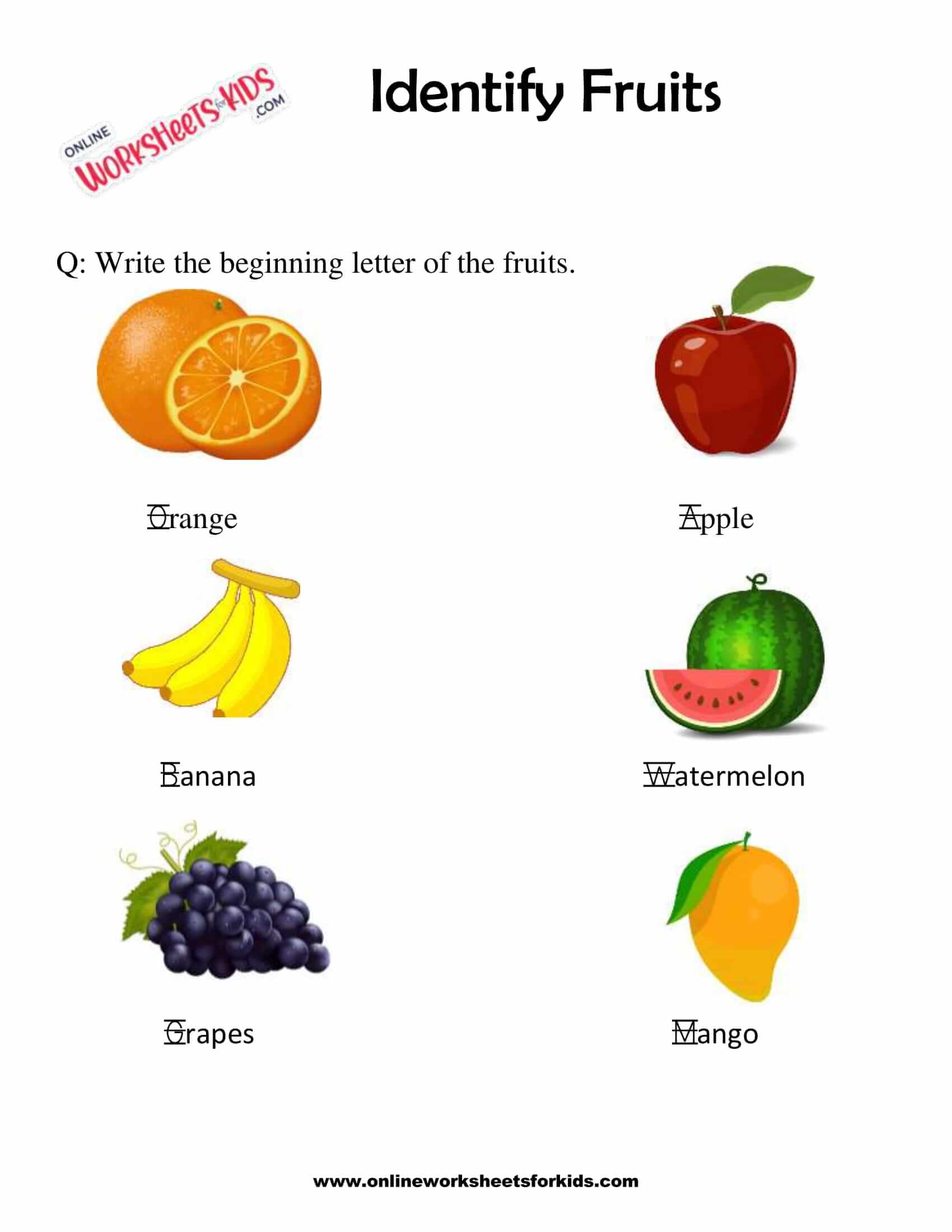 Fruit Worksheets For Kindergarten