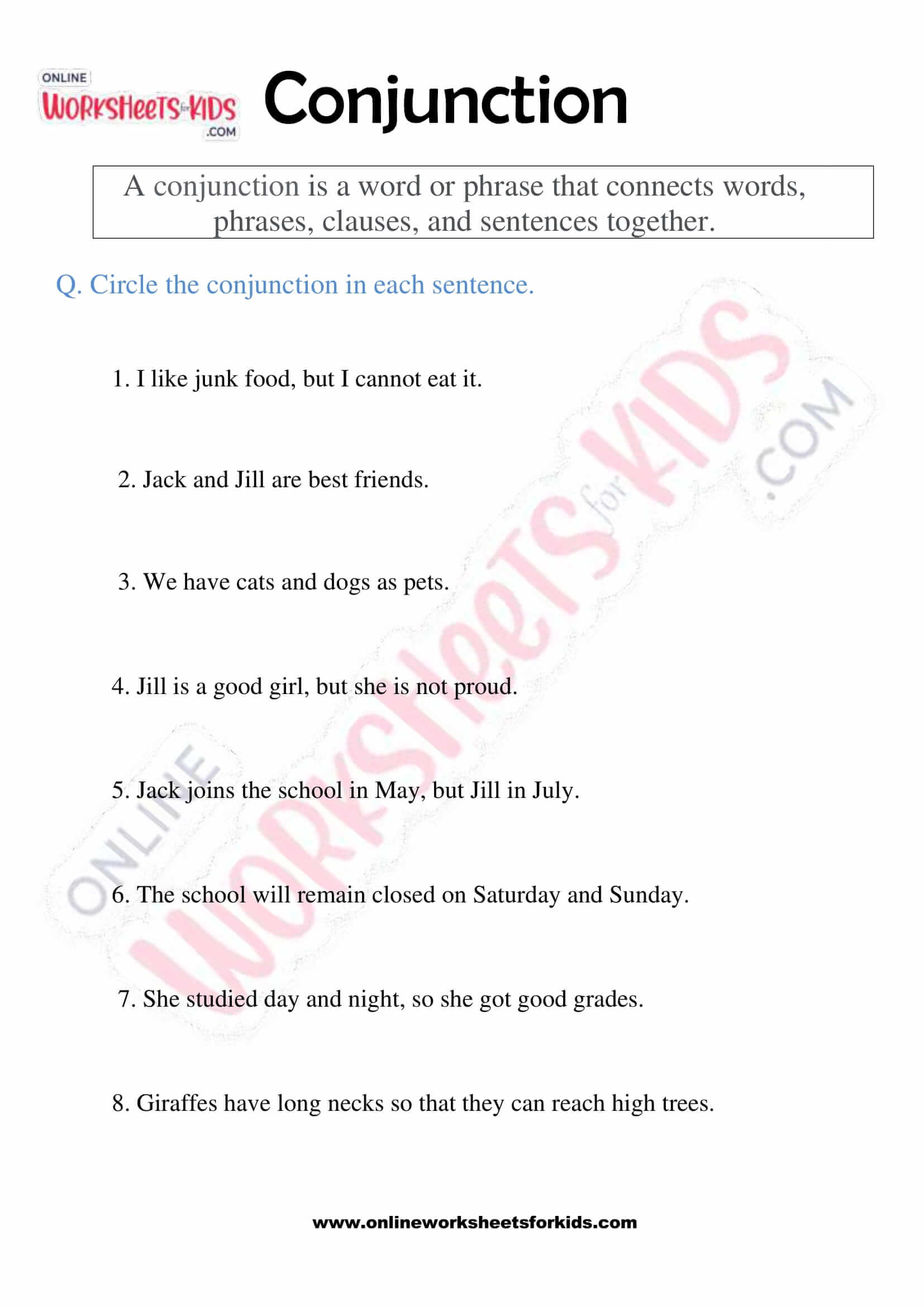 Conjunction Worksheets For 3rd Grade