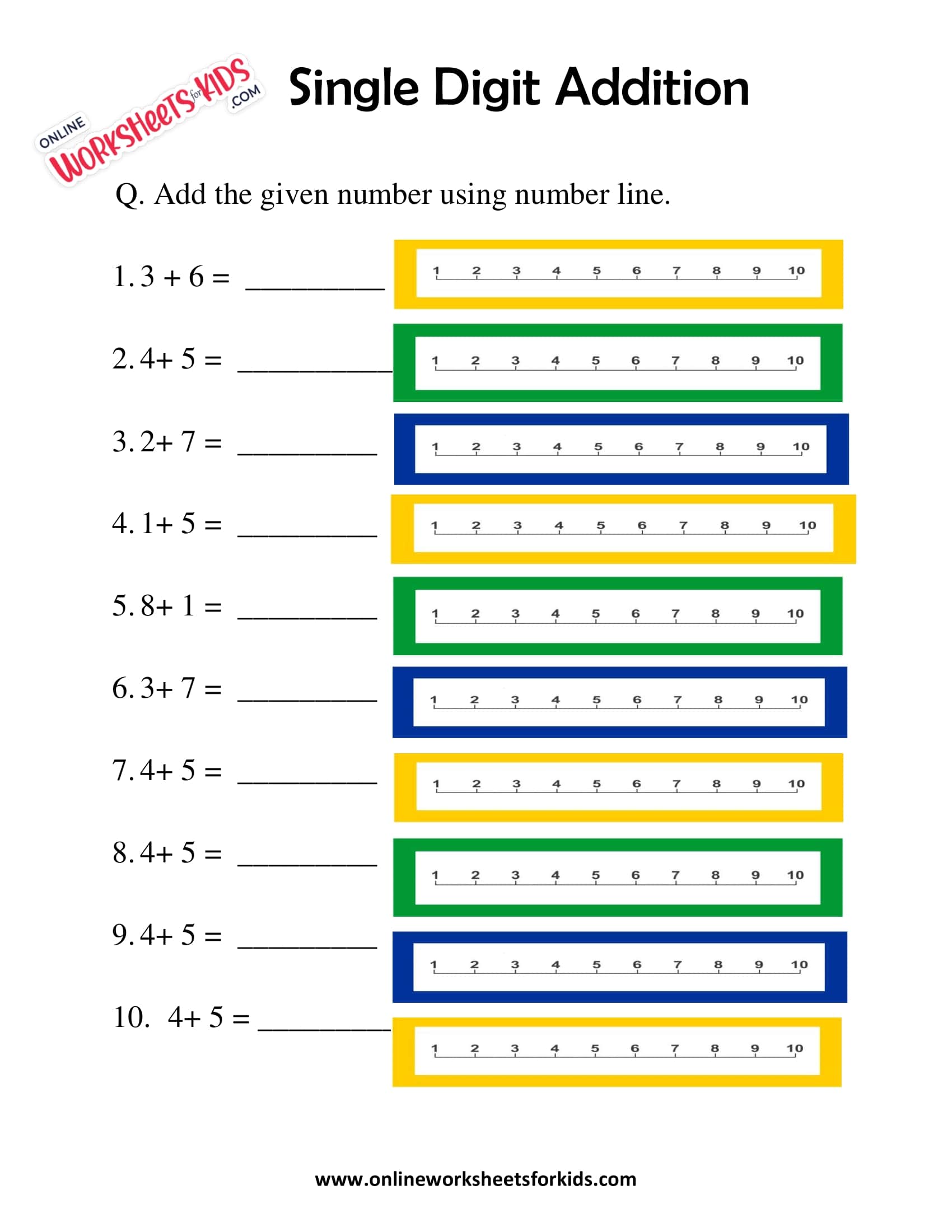 Single Digit Addition Worksheets For First Grade 6