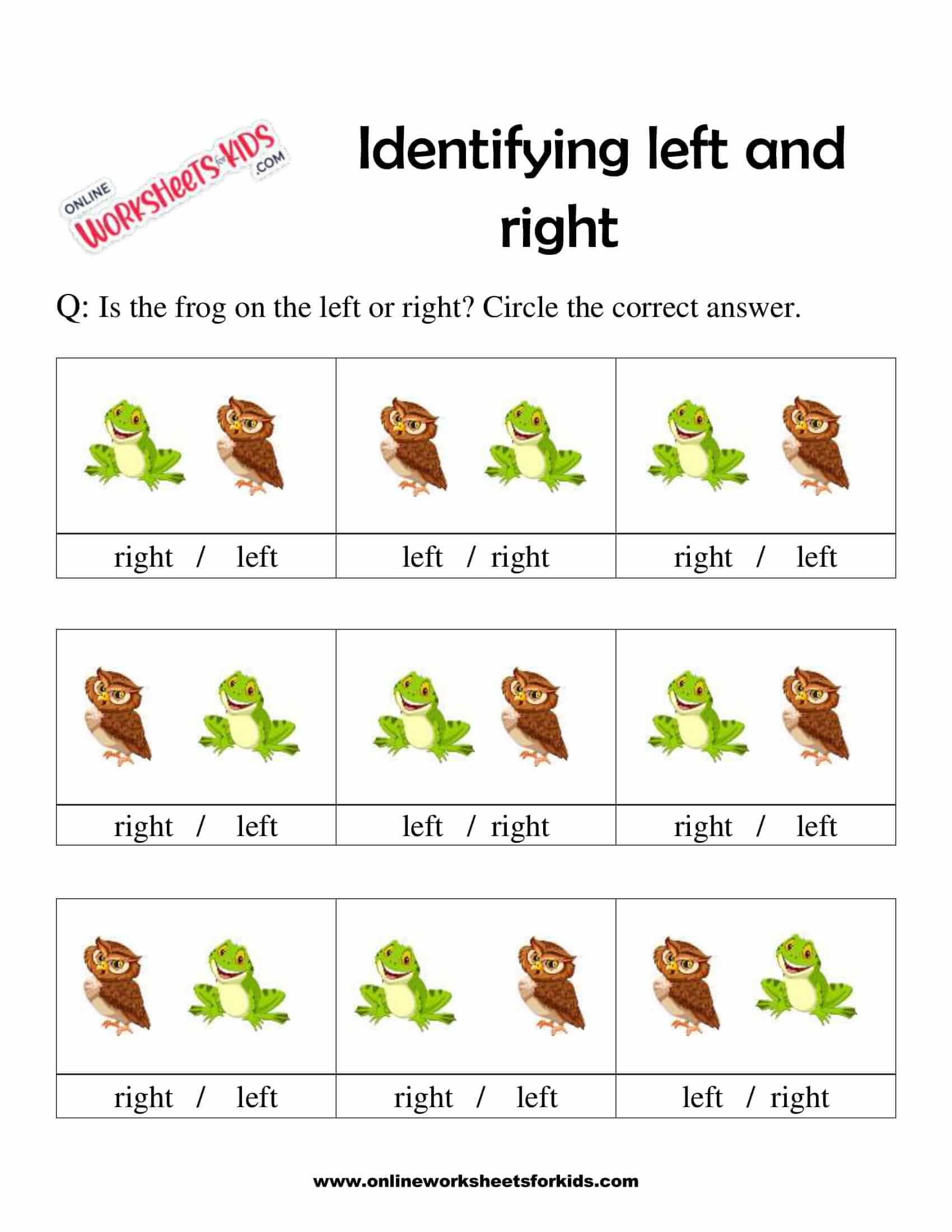 Left Right Worksheet Kindergarten