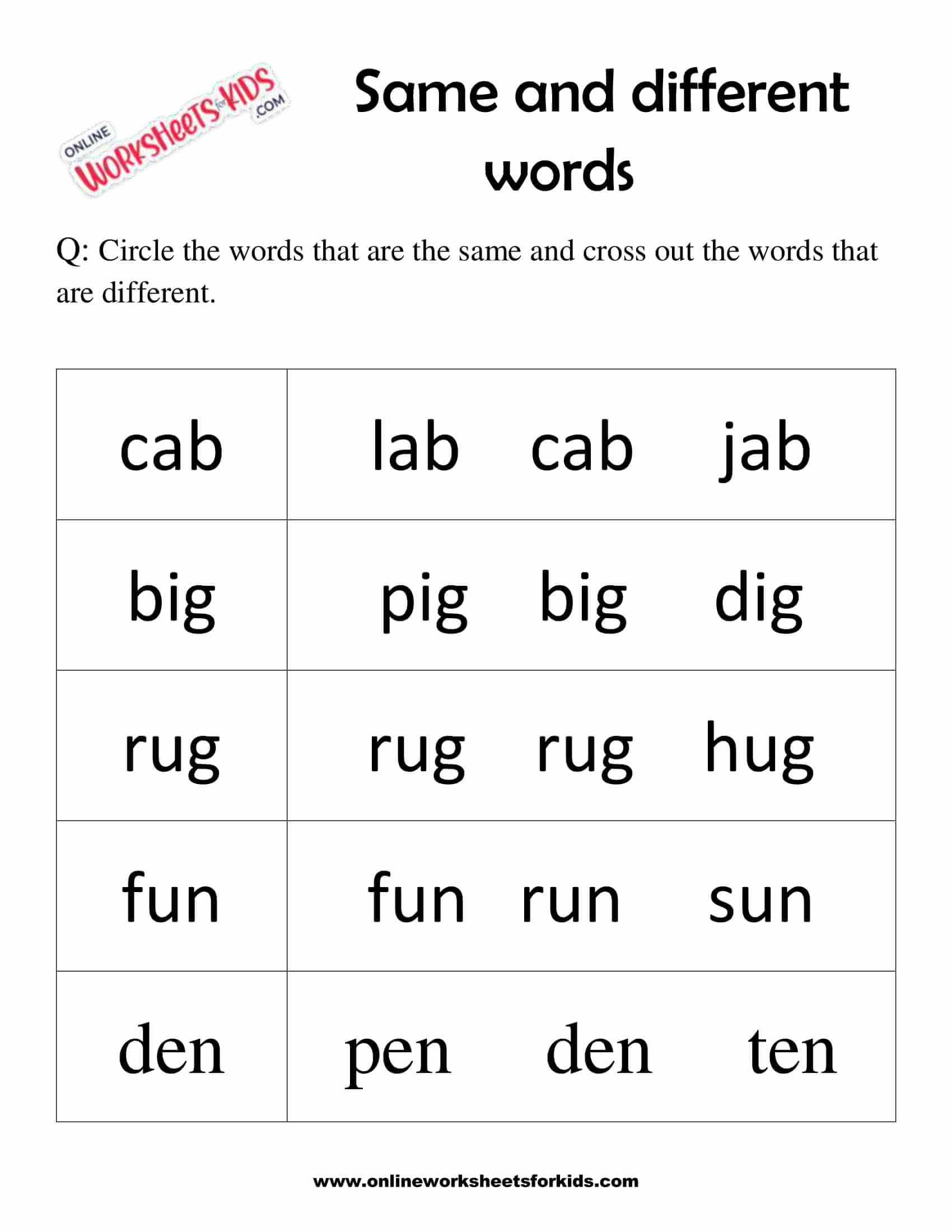 Circle The Words That Are The Same 5